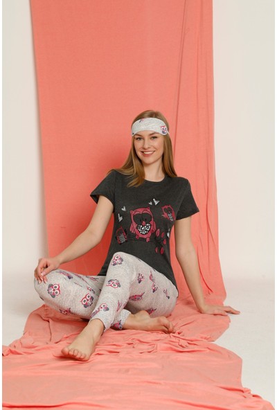 Soofit Owl Baskılı Kadın Pijama Takımı Siyah
