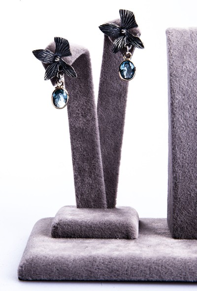 Dada Tourmaline Taşlı Dört Yapraklı Gümüş Küpe