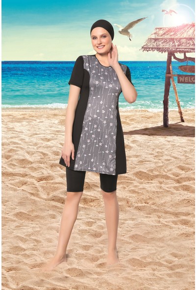 Rukomayo Büyük Beden Desenli O Yaka Yarım Kol Micro - Lycra ( Çabuk Kuruyan Kumaş ) Kumaş Yarı Tesettür Mayo Rukomayo Büyük Beden Desenli O Yaka Yarım Kol Micro - Lycra ( Çabuk Kuruyan Kumaş ) Kumaş Yarı Tesettür Mayo