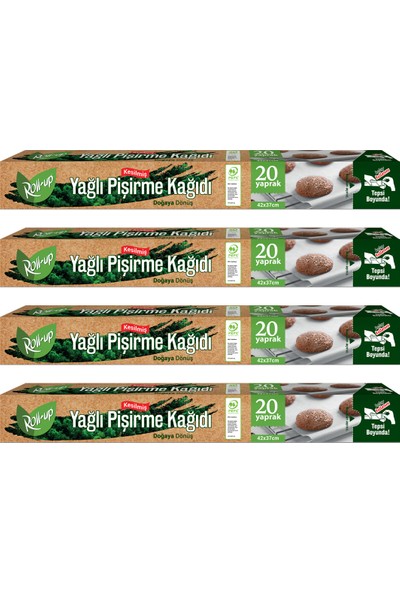 Roll-Up Doğaya Dönüşümlü Kesilmiş Yağlı Pişirme Kağıdı 20 Yaprak X4 Roll-Up Doğaya Dönüşümlü Kesilmiş Yağlı Pişirme Kağıdı 20 Yaprak X4