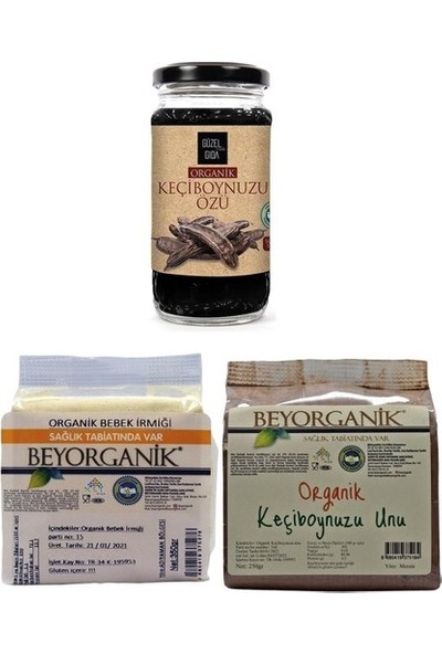 Bey Organik Bebek İrmiği 350 gr + Glutensiz Organik Keçiboynuzu Özü 290 gr + Keçiboynuzu Unu 250 gr