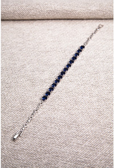 Sıralı Safir Taşlı Gümüş Bileklik