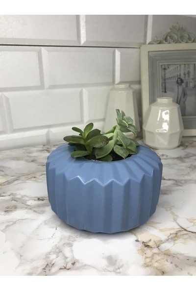 Parla Dekoratif Geometrik Saksı Veya Mumluk Indigo Mavi Ons PS3882