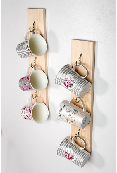 Green Home Mutfak Için Dekoratif Ahşap Bardak Askılığı 2'li Set Green Home Mutfak Için Dekoratif Ahşap Bardak Askılığı 2'li Set