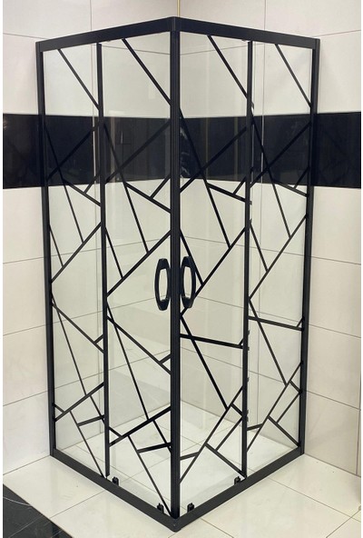 Siyah Çapraz Desenli 5mm Camlı Yükseklik 180 cm Duşakabin