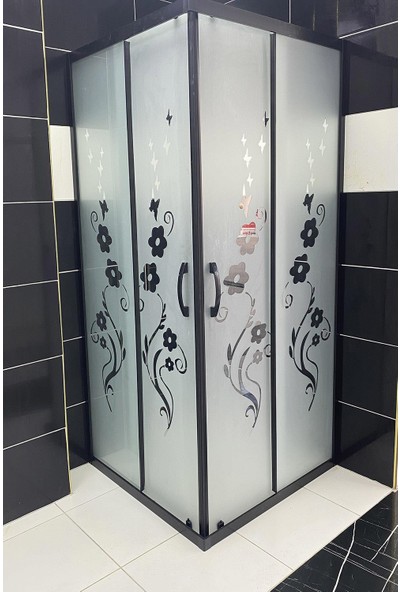 Siyah Desenli Kumlama 5mm Camlı Yükseklik 180 cm Duşakabin