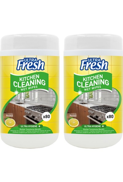 Ultra Fresh Mutfak Yüzeyi Temizleme Mendili Kutulu 80 Yaprak 2 Adet