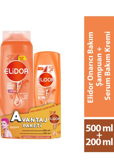 Elidor Superblend Saç Bakım Şampuanı Anında Onarıcı Bakım 500 ml + Serum Bakım Kremi 200 ml