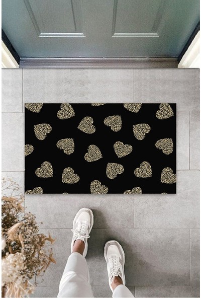 Silkcoat Home Siyah Kapı Önü Paspası Leopar Kalp Desen PS881 Silkcoat Home Siyah Kapı Önü Paspası Leopar Kalp Desen PS881