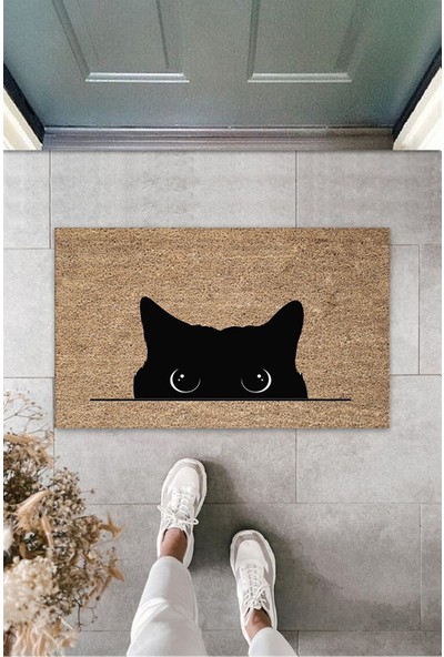 Silkcoat Home Dijital Kara Kedi Bej Kapı Paspası Dış Mekan Paspas PS981 Silkcoat Home Dijital Kara Kedi Bej Kapı Paspası Dış Mekan Paspas PS981