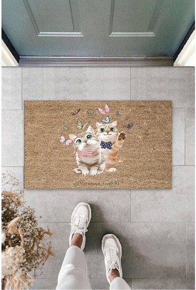 Silkcoat Home Dijital Hi 2'li Kedicik Bej Kapı Paspası Dış Mekan Paspas PS982