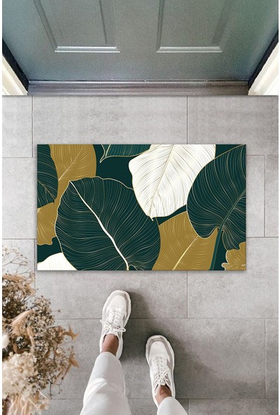 Silkcoat Home Dekoratif Dijital Baskı Koyu Yeşil Yaprak Dış Mekan Paspas PS1165