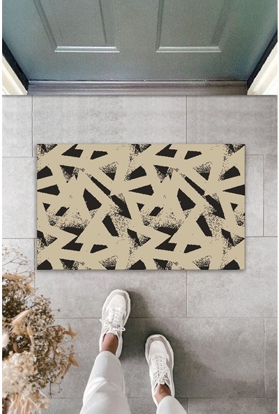 Silkcoat Home Dekoratif Dijital Baskı Kahverengi Geometrik Dış Mekan Paspas PS1154