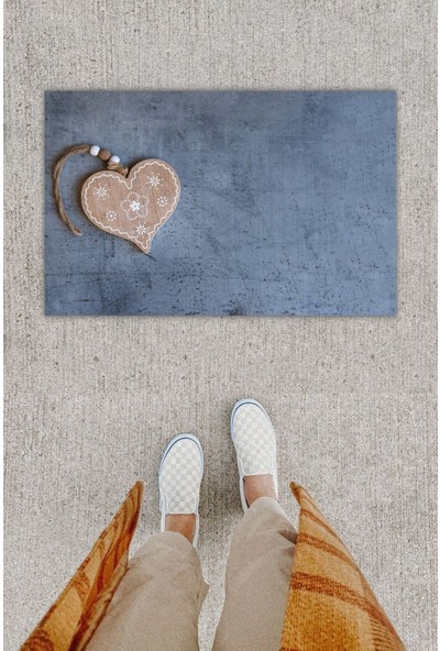 Silkcoat Home Dijital Baskı Dekoratif Kalp Antrasit Kapı Önü Paspası PS1260