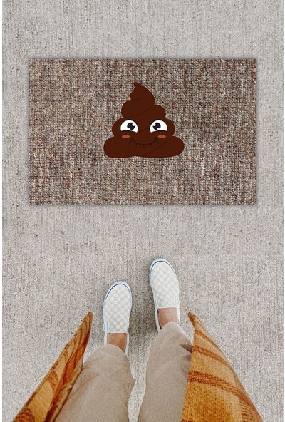 Silkcoat Home Dijital Baskı Dekoratif Kaka Emoji Gri Kapı Önü Paspası PS1262
