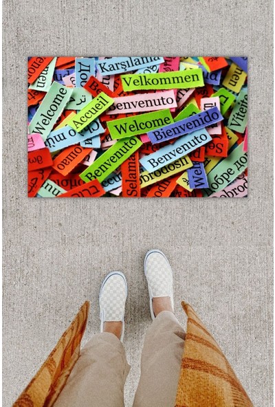 Silkcoat Home Dijital Baskı Dekoratif Welcome Çok Renkli Kapı Önü Paspası PS1267 Silkcoat Home Dijital Baskı Dekoratif Welcome Çok Renkli Kapı Önü Paspası PS1267