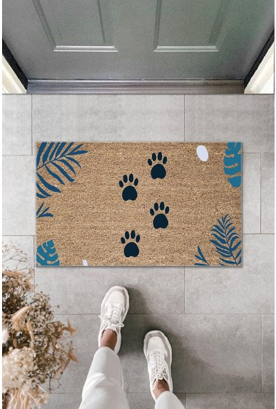 Silkcoat Home Dijital Baskı Kahverengi Mavi Yapraklı Patili Dekoratif Kapı Paspası PS1276 Silkcoat Home Dijital Baskı Kahverengi Mavi Yapraklı Patili Dekoratif Kapı Paspası PS1276