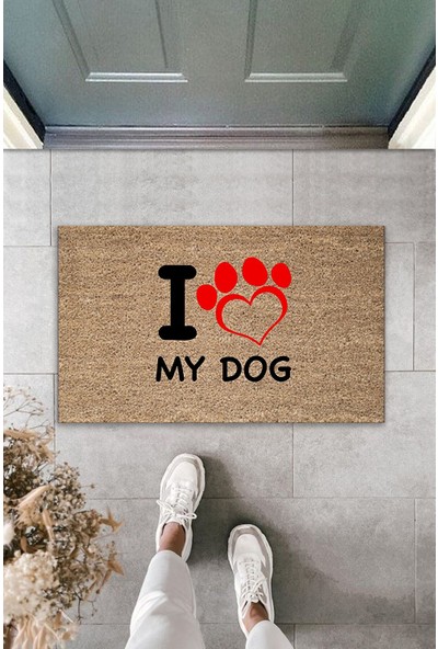 Silkcoat Home Dijital Baskı Kahverengi Kırmızı Kalpli I Love My Dog Dekoratif Kapı Paspası PS1322 Silkcoat Home Dijital Baskı Kahverengi Kırmızı Kalpli I Love My Dog Dekoratif Kapı Paspası PS1322
