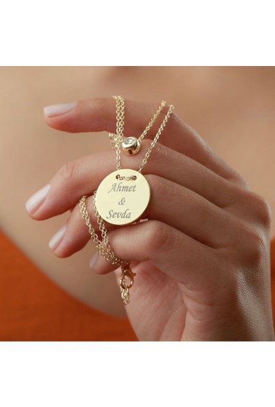 Gümüşistan 14 Ayar Altın Kaplama Isimli Tektaşlı Plaka Kolye