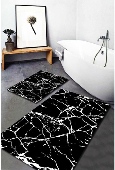 Cappio Beyaz Motifli Siyah Mermer Desen Banyo Paspası-CP-Bny-04 Cappio Beyaz Motifli Siyah Mermer Desen Banyo Paspası-CP-Bny-04