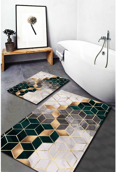 Cappio Küp Desenli Yeşil Gold Banyo Paspası-CP-BNY-0123 Cappio Küp Desenli Yeşil Gold Banyo Paspası-CP-BNY-0123