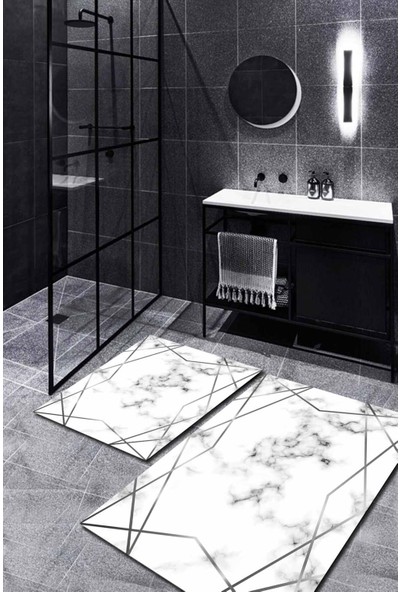 Cappio Gümüş Dama Mermer Desenli Banyo Paspası-CP-BNY-0201 Cappio Gümüş Dama Mermer Desenli Banyo Paspası-CP-BNY-0201