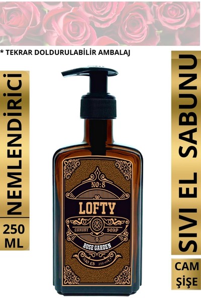 Nemlendirici Bahçe Gülü Kokulu Sıvı El Sabunu Cam Şişe Dekor - Vegan Içerik - 250ml Nemlendirici Bahçe Gülü Kokulu Sıvı El Sabunu Cam Şişe Dekor - Vegan Içerik - 250ml