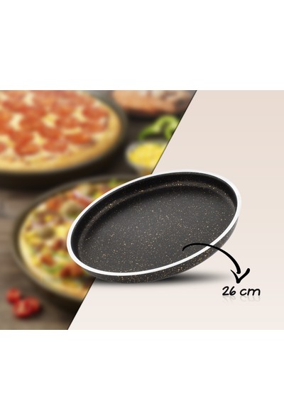 Dora Granitta 26 cm Pizza ve Künefe Tepsi, Siyah Altın Dora Granitta 26 cm Pizza ve Künefe Tepsi, Siyah Altın