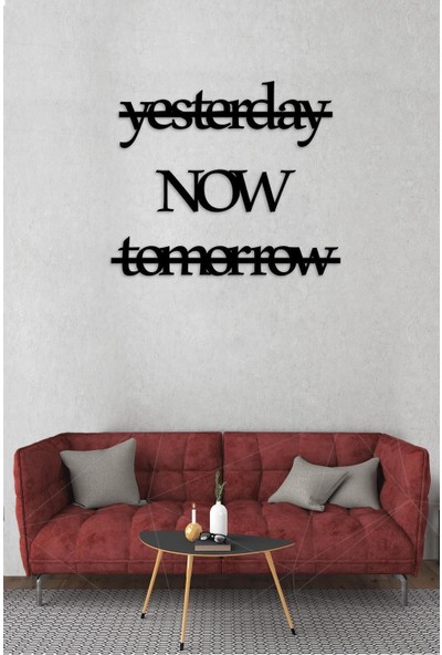 Alfanua Ingilizce Zaman Harfli Ahşap Mdf Dekoratif Tablo - Dekoratif Duvar Yazısı - Yesterday Now Tomorrow