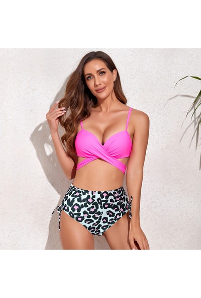 Wonderland Leopar Desenli Yüksek Bel Bikini Takımı - Çok Renkli (Yurt Dışından)