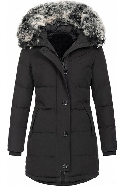 Wonderland Kapüşonlu Polyester Uzun Kadın Kabanı Xl - Siyah (Yurt Dışından)