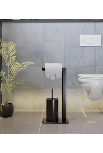Swan Cleaning Black Tall Tuvalet Kağıtlığı ve Tuvalet Fırçalığı Swan Cleaning Black Tall Tuvalet Kağıtlığı ve Tuvalet Fırçalığı