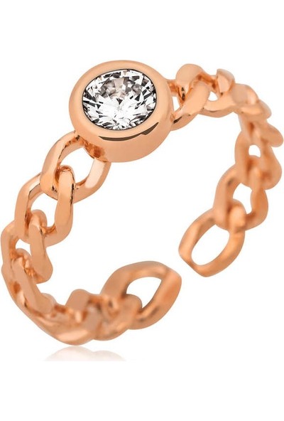 Jewel Gümüş Zincir Desenli Tek Taş Bayan Yüzük Jewel Gümüş Zincir Desenli Tek Taş Bayan Yüzük