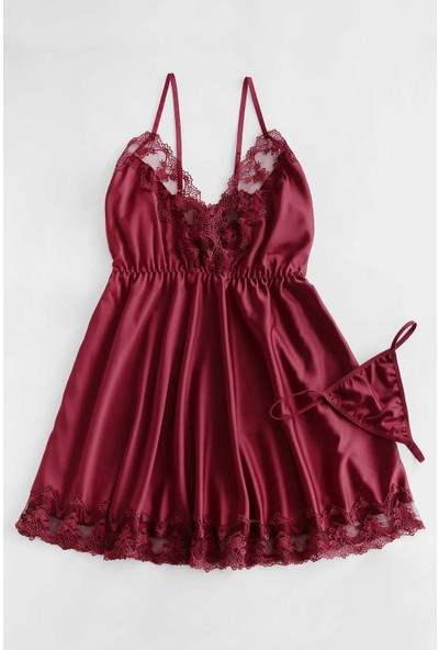 Pembishomewear Batty Bordo Saten Gecelik Pembishomewear Batty Bordo Saten Gecelik