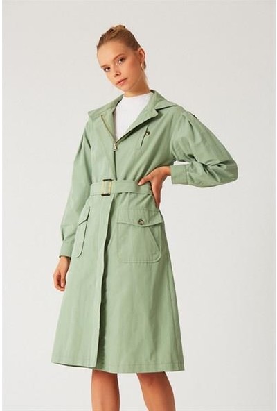 Giyim Dünyası Kadın Cepli Kemerli Trençkot Mint Giyim Dünyası Kadın Cepli Kemerli Trençkot Mint