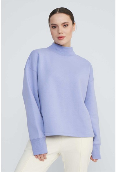 Nalu Mor Içi Polarlı Yüksek Yaka Pamuklu Basic Sweatshirt