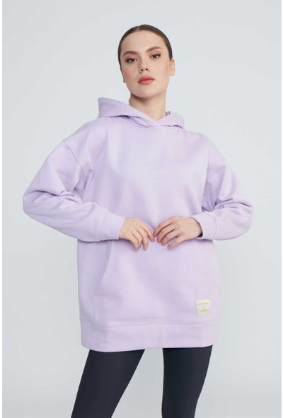 Nalu Lila Şardonlu Kapüşonlu Cepli Pamuklu Oversize Sweatshirt Nalu Lila Şardonlu Kapüşonlu Cepli Pamuklu Oversize Sweatshirt