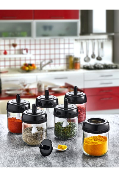 6 Adet Kapağı Kendinden Kaşıklı Cam Baharatlık Seti - (200CC) 6 Adet Kapağı Kendinden Kaşıklı Cam Baharatlık Seti - (200CC)