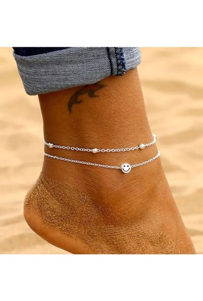 Takıconcept Gümüş Renk Kararmaz Gülen Surat 2'li Halhal Takıconcept Gümüş Renk Kararmaz Gülen Surat 2'li Halhal