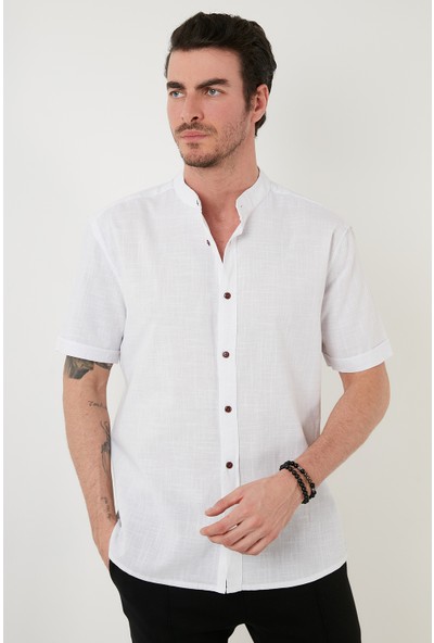 Buratti Keten Görünümlü Hakim Yaka Kısa Kol % 100 Pamuk Gömlek Erkek Gömlek CF21S113899