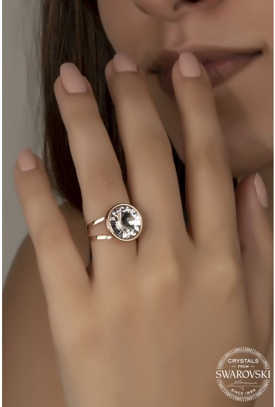 Swarovski Crystal Kadın 12 mm Rose Gümüş Yüzük
