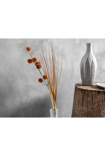 Grass Ball Tek Dal Yapay Çiçek 85 cm Turuncu