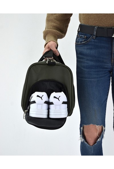 F50 Deri Silindir Spor & Seyahat Çantası Omuz & El Askılı Yan Ayakkabı Bölmeli