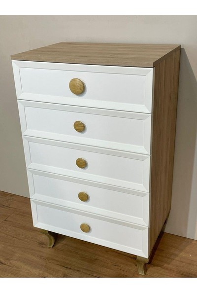 İpek Mobilya Orion 5 Çekmeceli Şifonyer ( Ceviz - Beyaz ) İpek Mobilya Orion 5 Çekmeceli Şifonyer ( Ceviz - Beyaz )