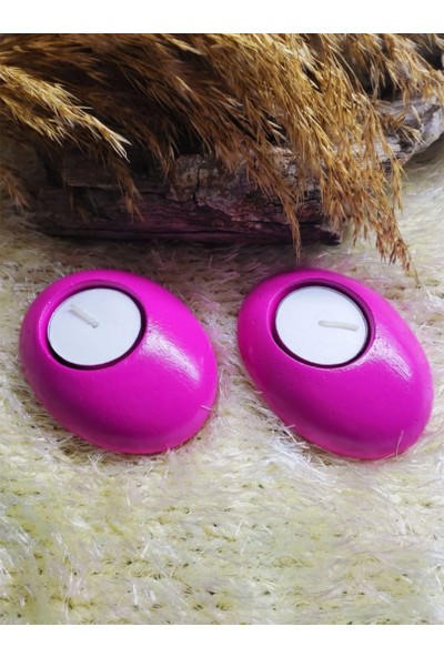 Tria Pembe Taş Görünümlü Mumluk 2 Adet Mum Hediyeli.