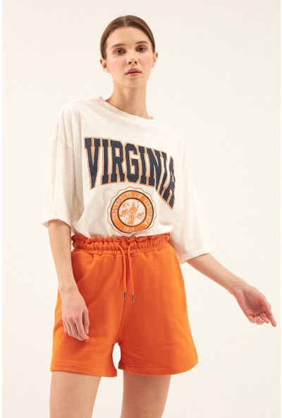 Dimalis Beli Lastikli Kadın Basic Turuncu Kısa Şort