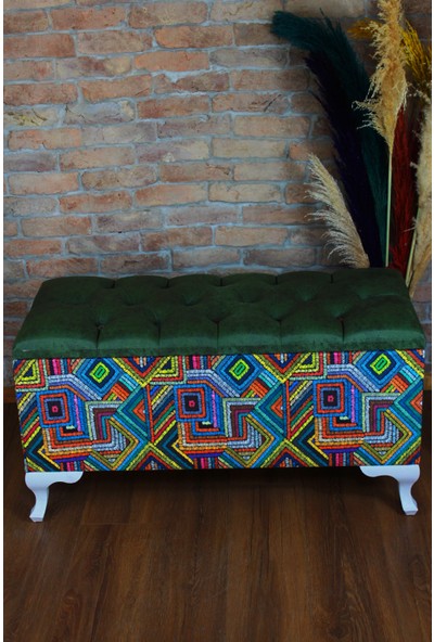 Viya Store Dijital Baskılı Lüx Sandıklı Puf Bench 100X45X44