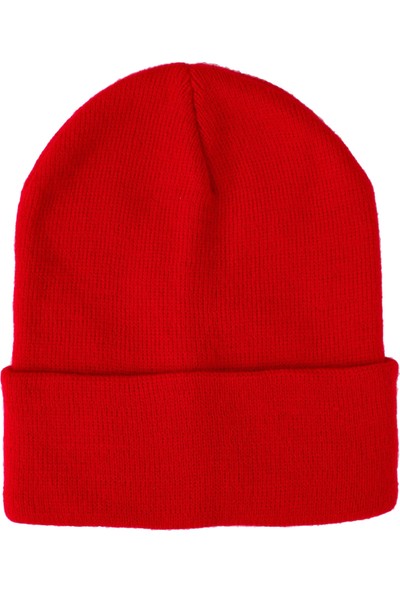 Kırmızı Düz Renk Basic Akrilik Katlamalı Bere