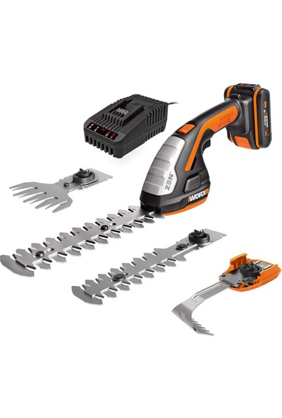 Worx WG801E.5 20VOLT 2.0AH. Li-Ion Şarjlı Avuç Içi Çim Kesme, Çit Budama Çapalama