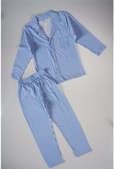 Miniko Kids Yeni Sezon Önden Düğmeli Çizgili Çocuk Pamuk Pijama Takımı